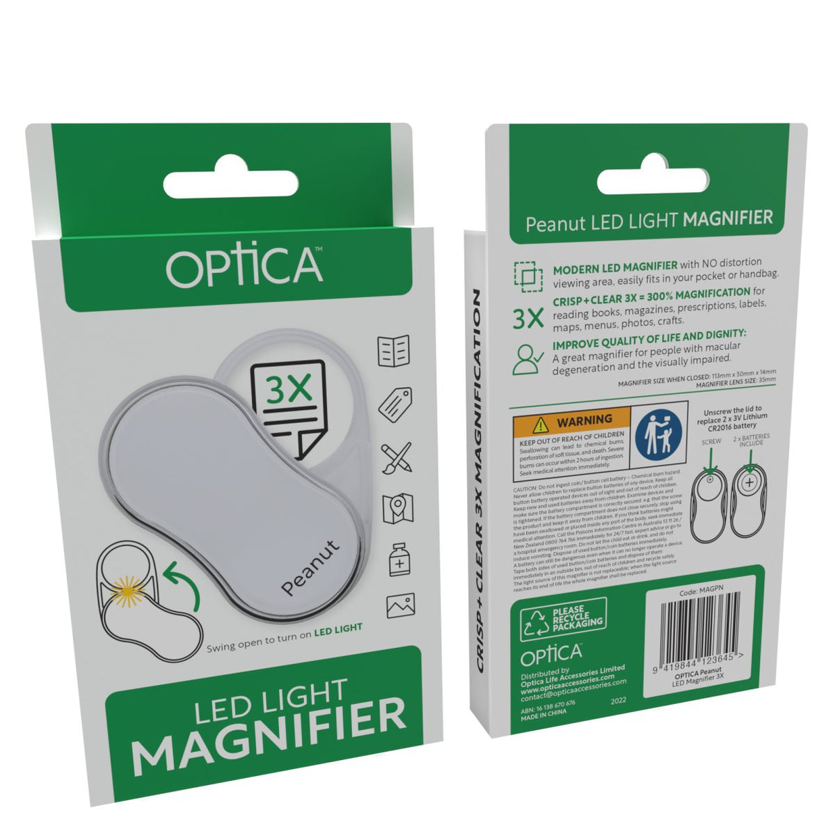 Optica Mini-Metro Peanut - LED 3x Magnifier — Magnifiers NZ